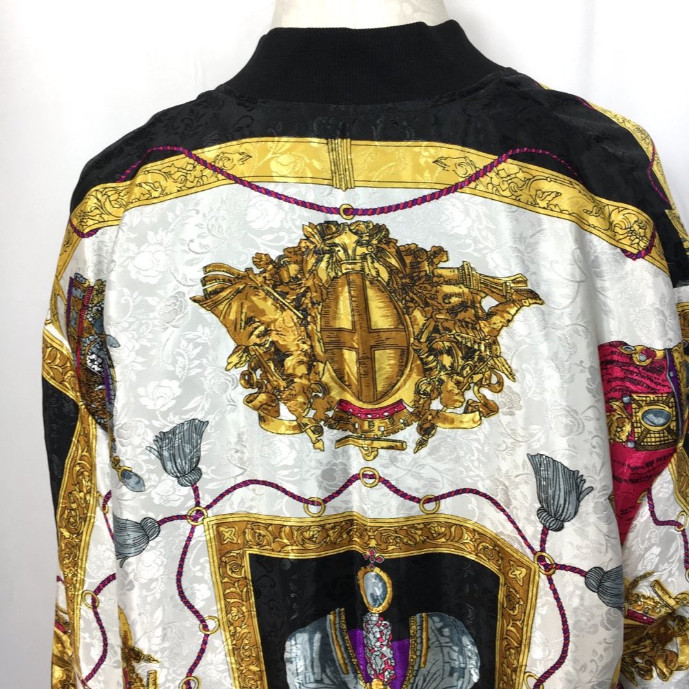 80’s Reversible Bomber Jacket Ornate Scarf Print Shiny - Gem